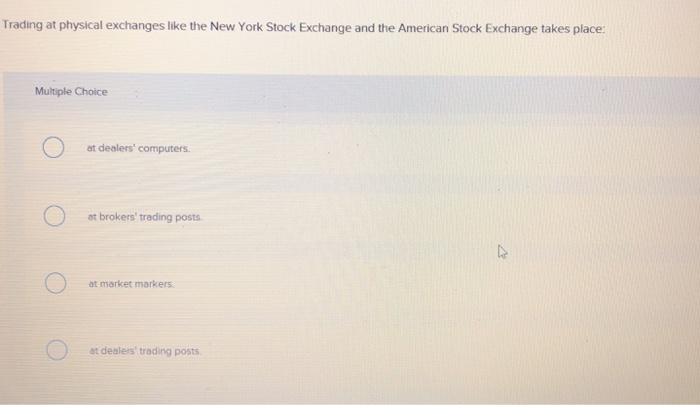 Solved Trading at physical exchanges like the New York Stock | Chegg.com