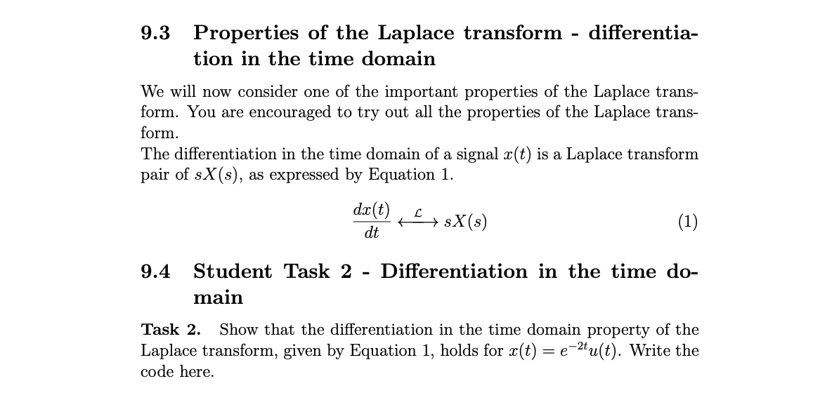 9.1 Laplace transform Matlab uses the laplace and | Chegg.com