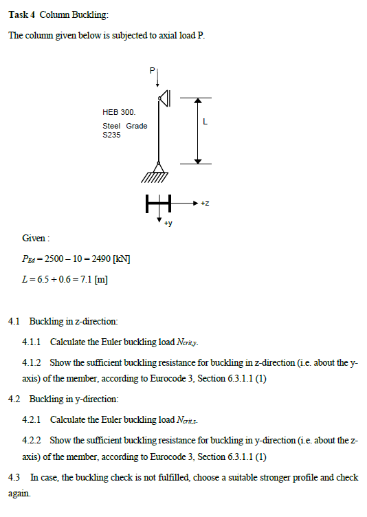 Solved Task 4 Column Buckling The column given below is | Chegg.com