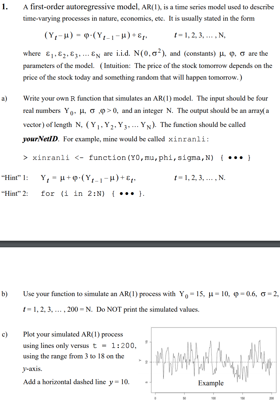 1. A first-order autoregressive model, AR(1), is a | Chegg.com