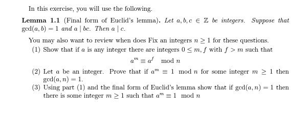 Solved Lemma 1.1 (Final form of Euclid's lemma). ﻿Let | Chegg.com