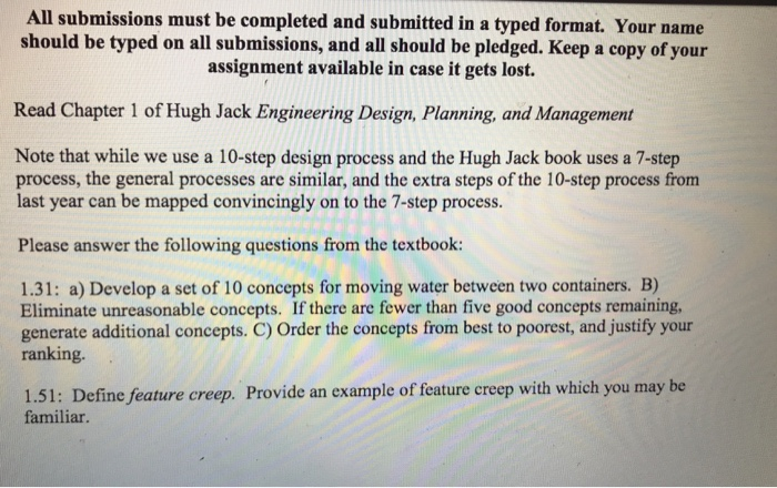 Solved All submissions must be completed and submitted in a | Chegg.com
