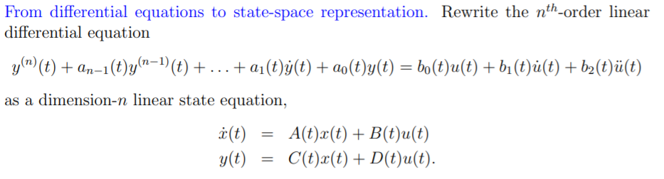Solved From differential equations to state-space | Chegg.com