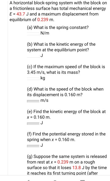 Solved A horizontal block-spring system with the block on a | Chegg.com