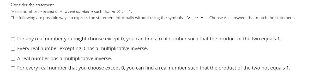 Solved Consider the statement Vreal number m except 0, 3 a | Chegg.com