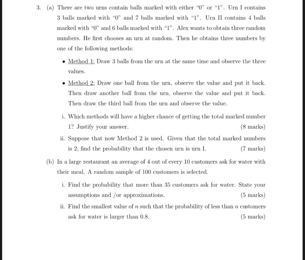 Solved (a) There are two urns contain balls marked with | Chegg.com