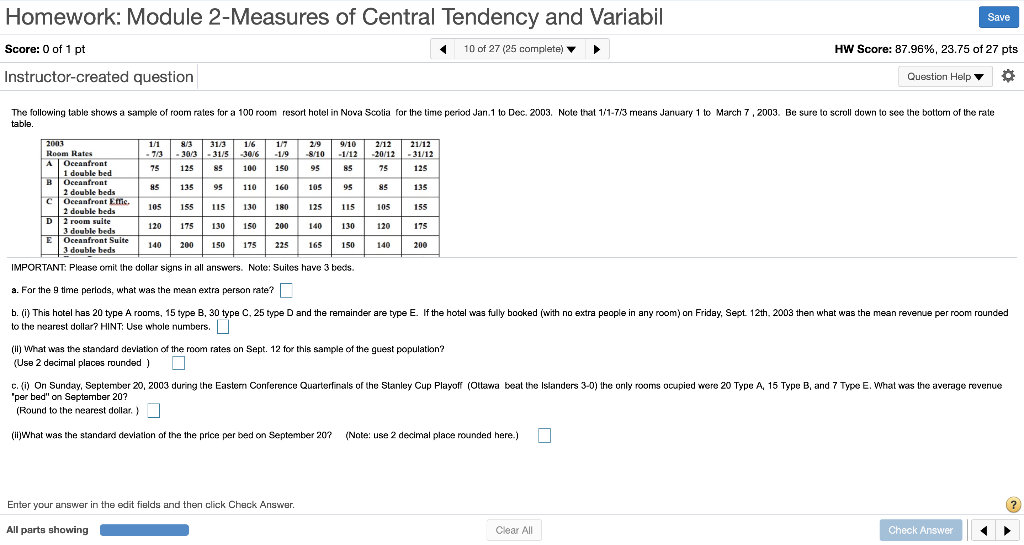 Save Homework: Module 2-Measures of Central Tendency | Chegg.com