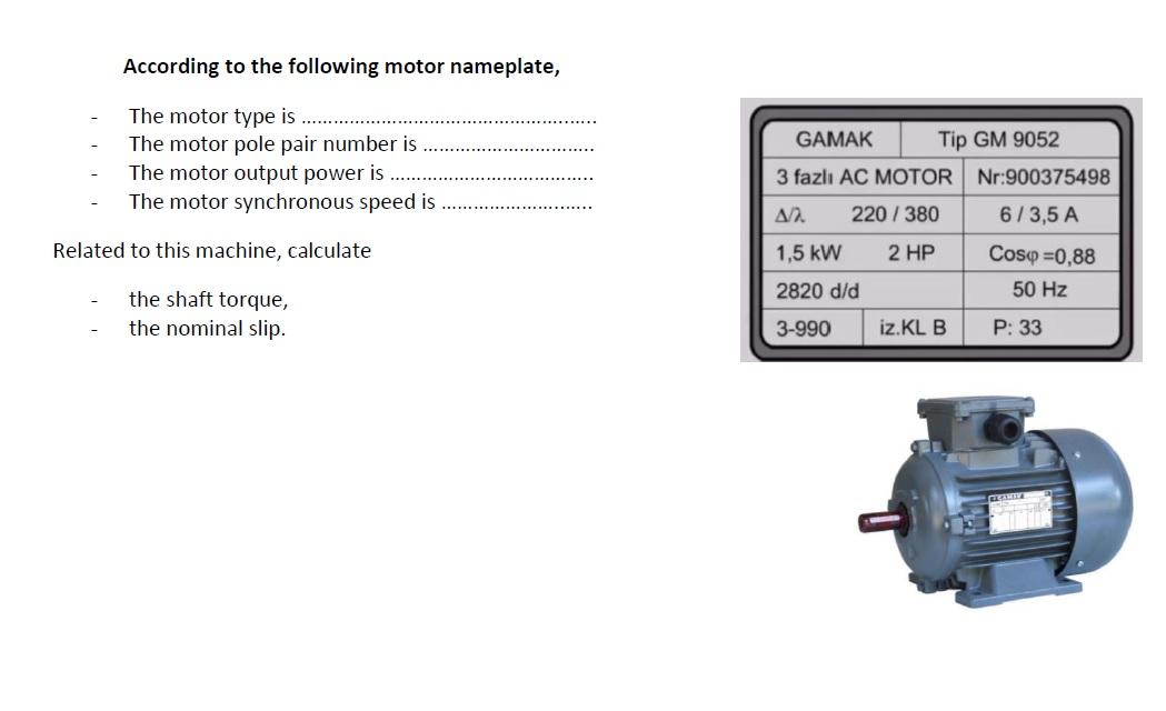 Solved According to the following motor nameplate, The motor | Chegg.com