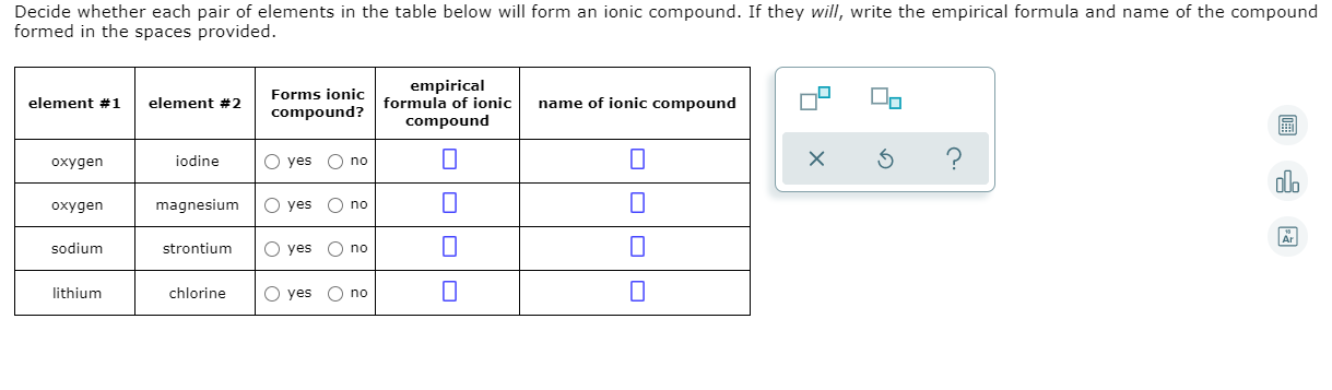 Solved Decide whether each pair of elements in the table | Chegg.com