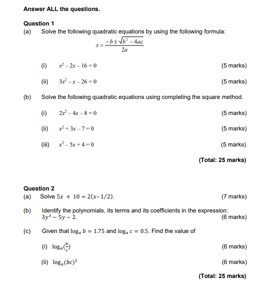 Solved Answer ALL the questions.Question 1(a) ﻿Solve the | Chegg.com