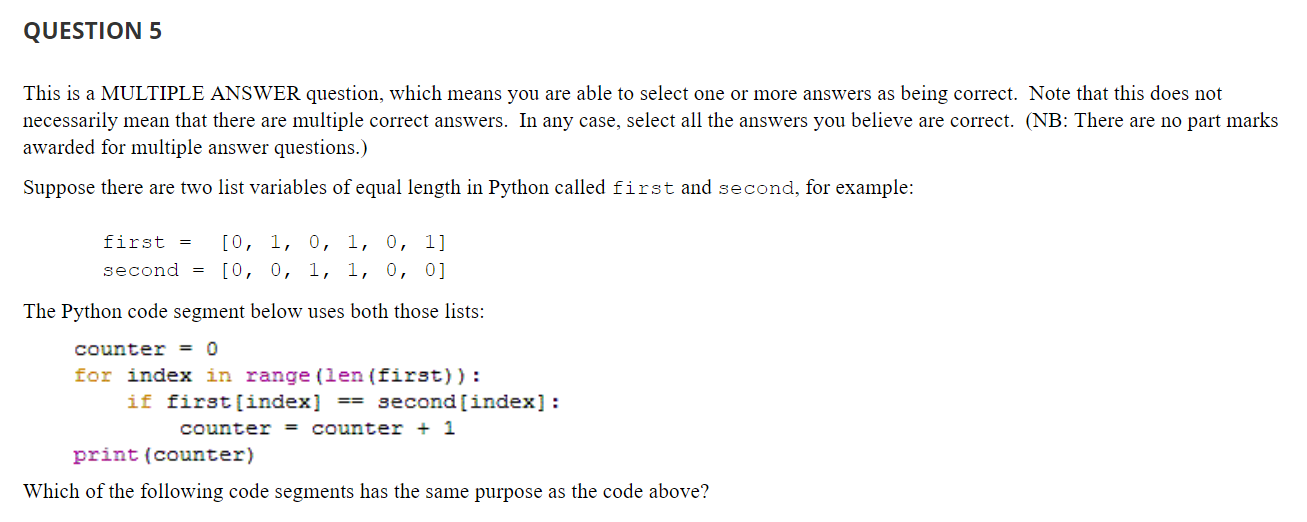 Solved QUESTION 5 This is a MULTIPLE ANSWER question, which | Chegg.com
