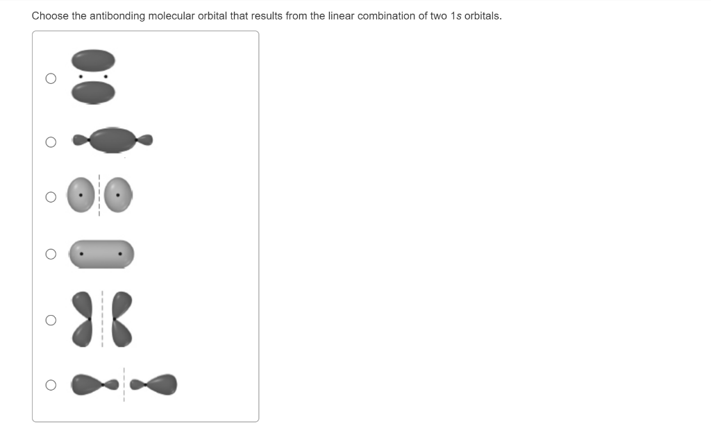 Solved Choose the antibonding molecular orbital that results | Chegg.com
