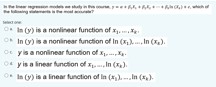 Solved In the linear regression models we study in this | Chegg.com