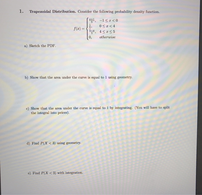 Solved 1. Trapezoidal Distribution. Consider the following | Chegg.com