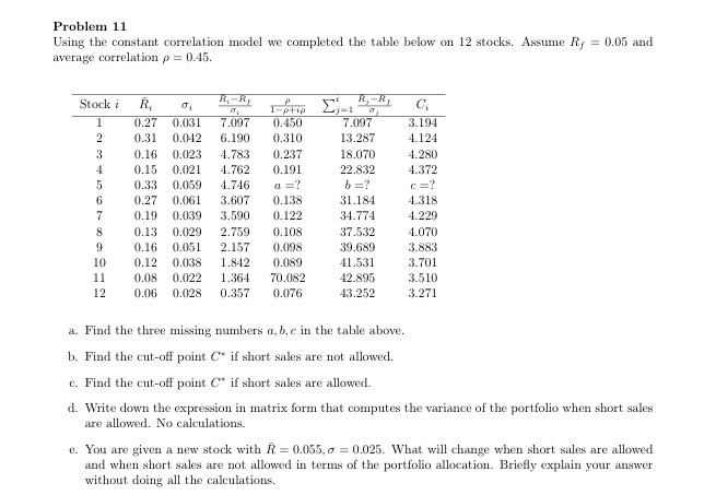 Solved Problem 11 Using the constant correlation model we | Chegg.com