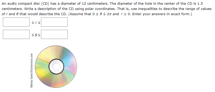 Solved An audio compact disc (CD) has a diameter of 12 | Chegg.com