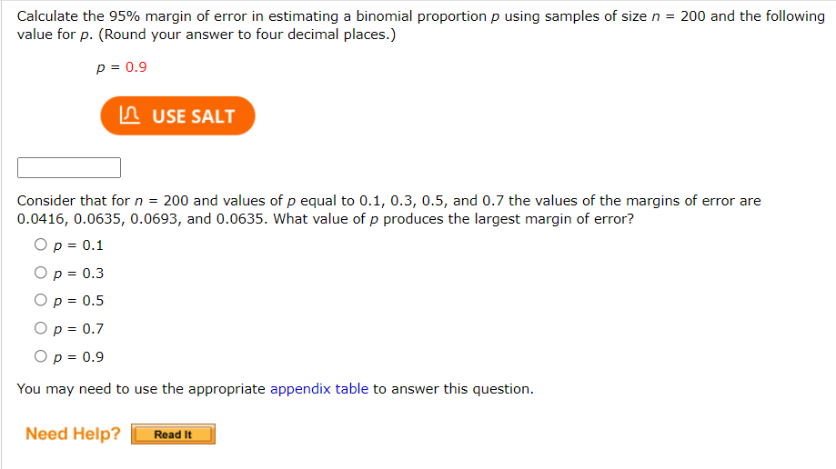 Solved Calculate the 95% margin of error in estimating a | Chegg.com