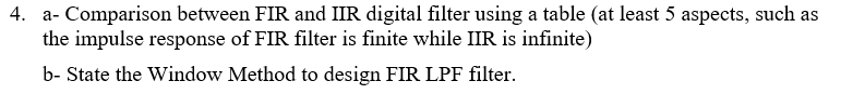 Solved 4. a- Comparison between FIR and IIR digital filter | Chegg.com