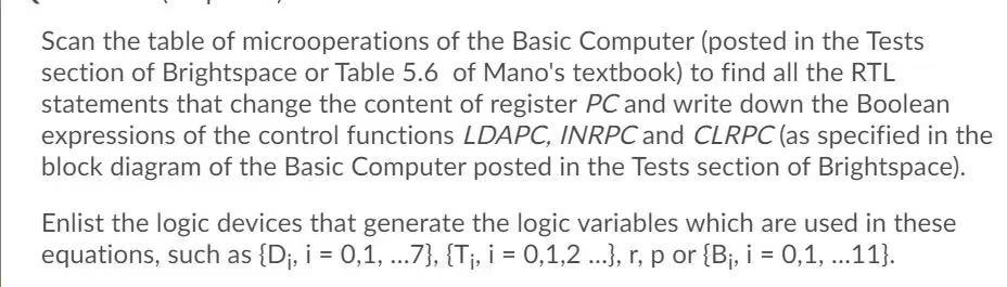 Scan the table of microoperations of the Basic | Chegg.com