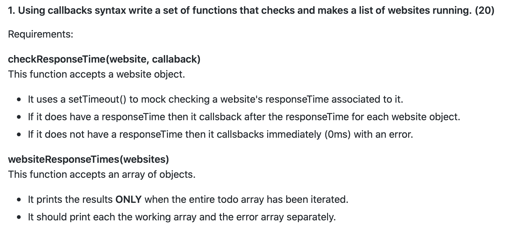 1. Using callbacks syntax write a set of functions | Chegg.com