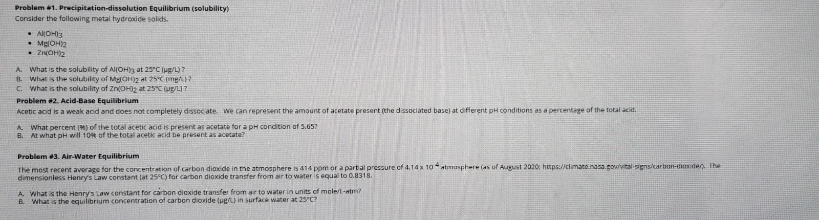 Solved Problem #1. Precipitation-dissolution Equilibrium | Chegg.com