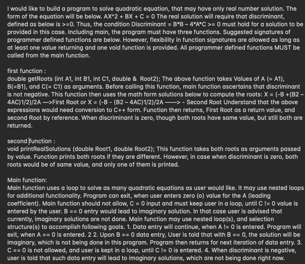 Solved I would like to build a program to solve quadratic | Chegg.com