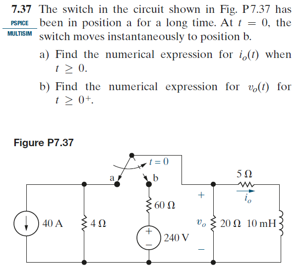 Solved 7.37 ﻿The switch in the circuit shown in Fig. P7.37 | Chegg.com