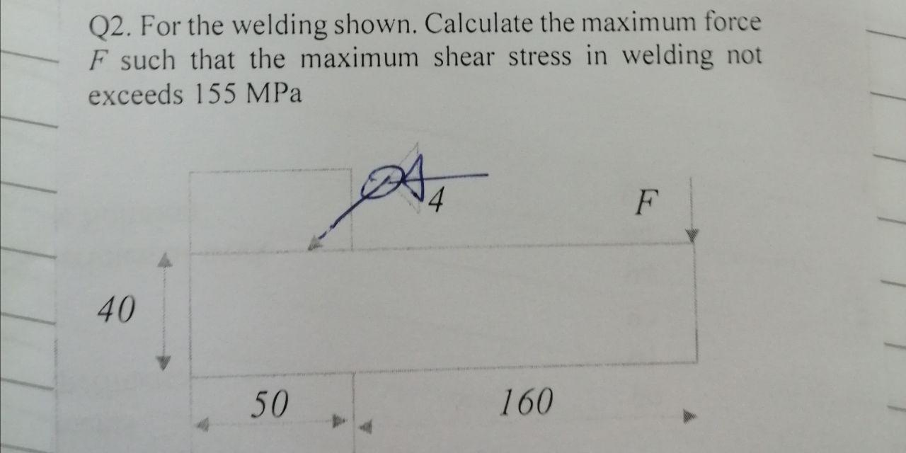 Solved Q2. For the welding shown. Calculate the maximum | Chegg.com
