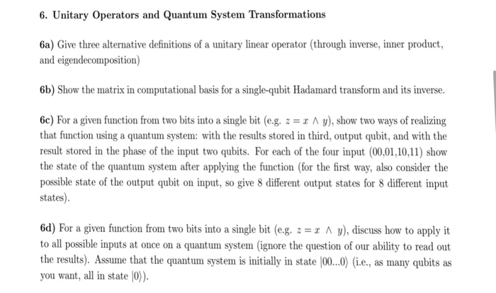 6. Unitary Operators and Quantum System | Chegg.com