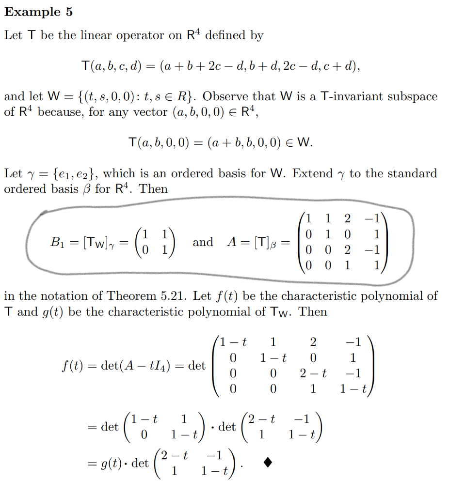 Solved Example 5 Let T be the linear operator on R4 defined | Chegg.com