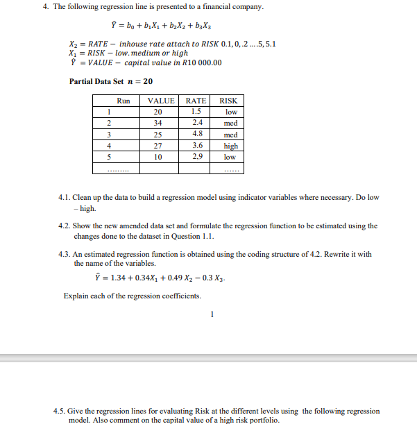 4. The following regression line is presented to a | Chegg.com