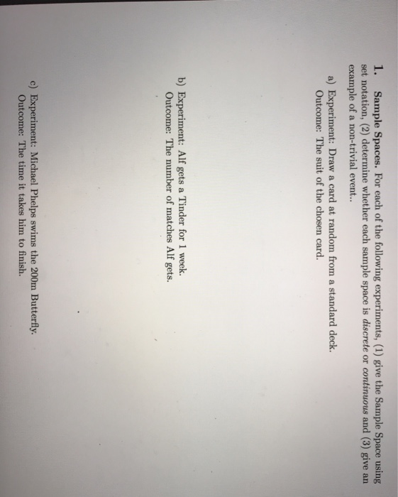 Solved 1. Sample Spaces. For each of the following | Chegg.com