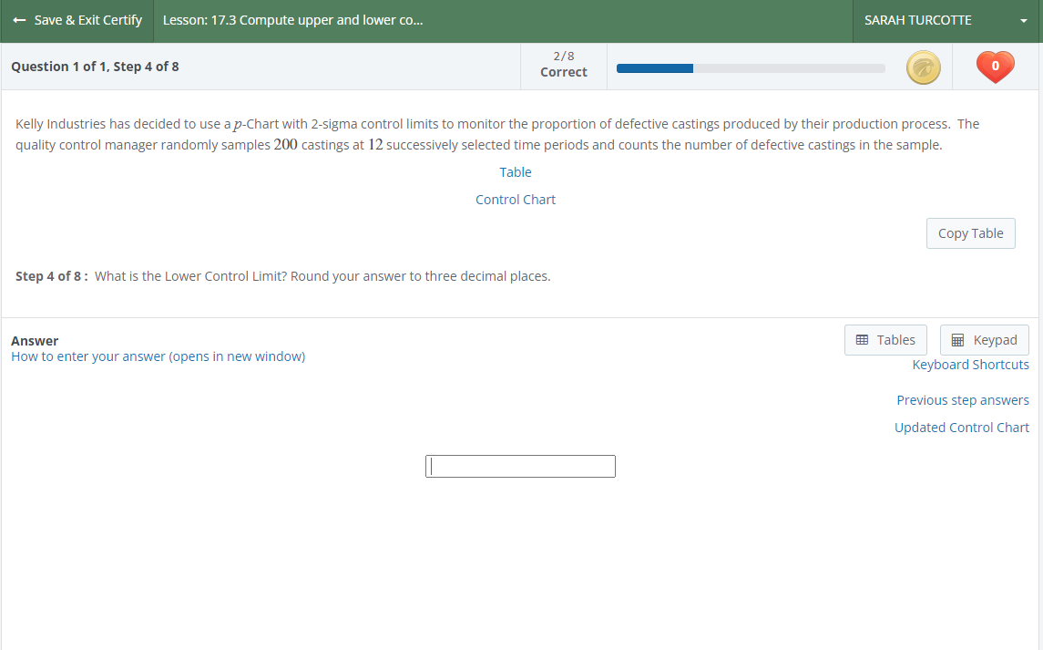 Solved + Save & Exit Certify Lesson: 17.3 Compute upper and | Chegg.com