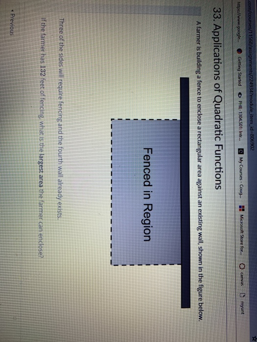 Solved 902 33. Applications of Quadratic Functions A farmer | Chegg.com