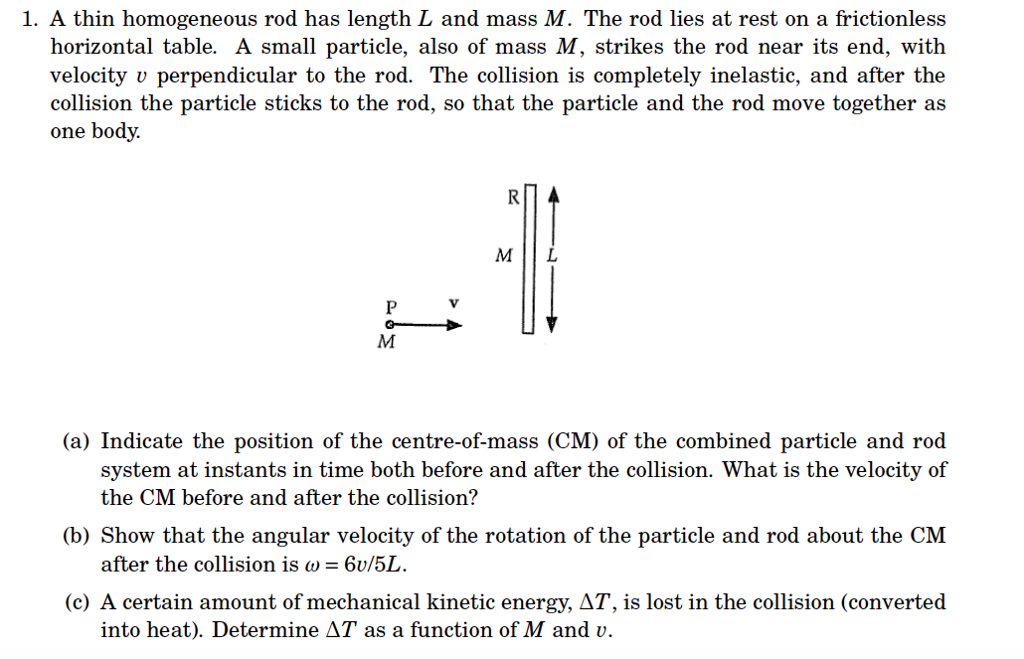 Solved 1. A thin homogeneous rod has length L and mass M. | Chegg.com