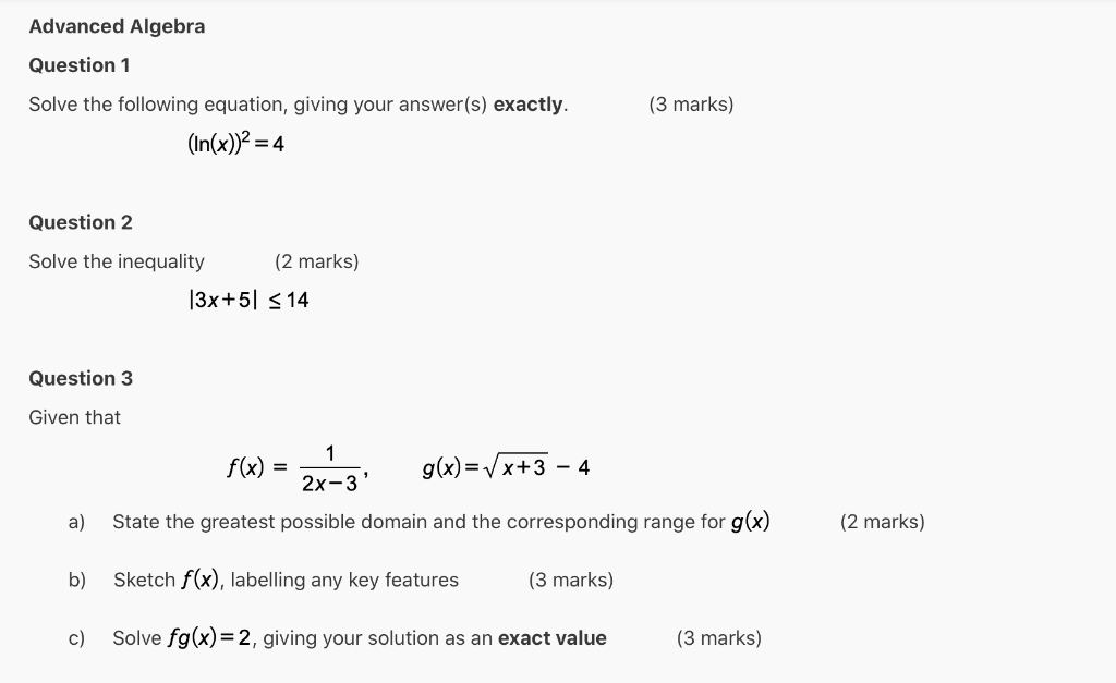 Solved Advanced Algebra Question 1 Solve the following | Chegg.com