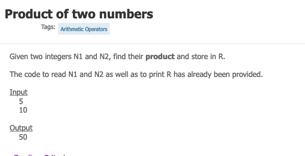 Solved Product of two numbers Tags: Arithmetic Operators | Chegg.com