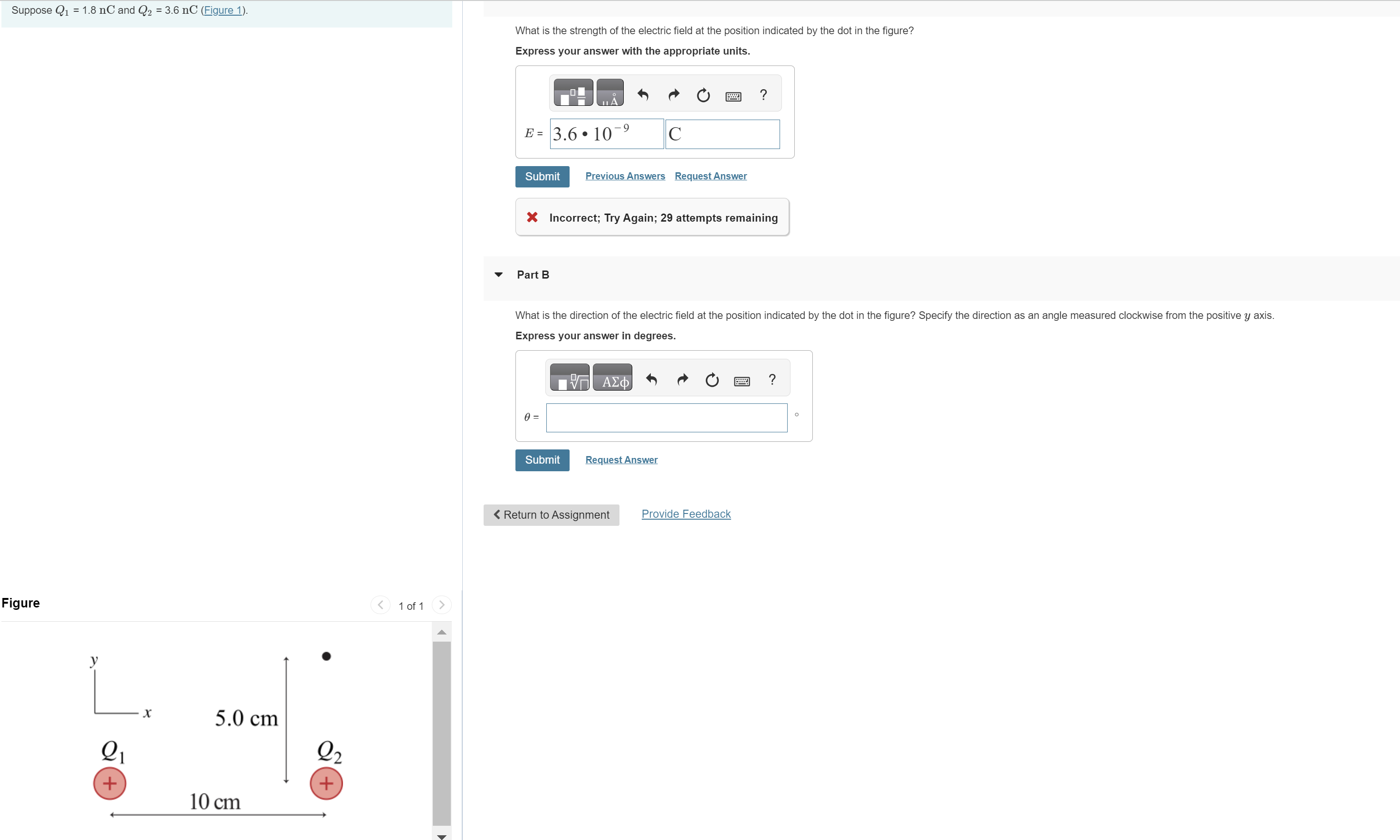 Solved Suppose Q1=1.8nC ﻿and Q2=3.6nC (Figure 1).What is the | Chegg.com