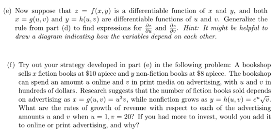 Solved (e) ﻿Now suppose that z=f(x,y) ﻿is a differentiable | Chegg.com