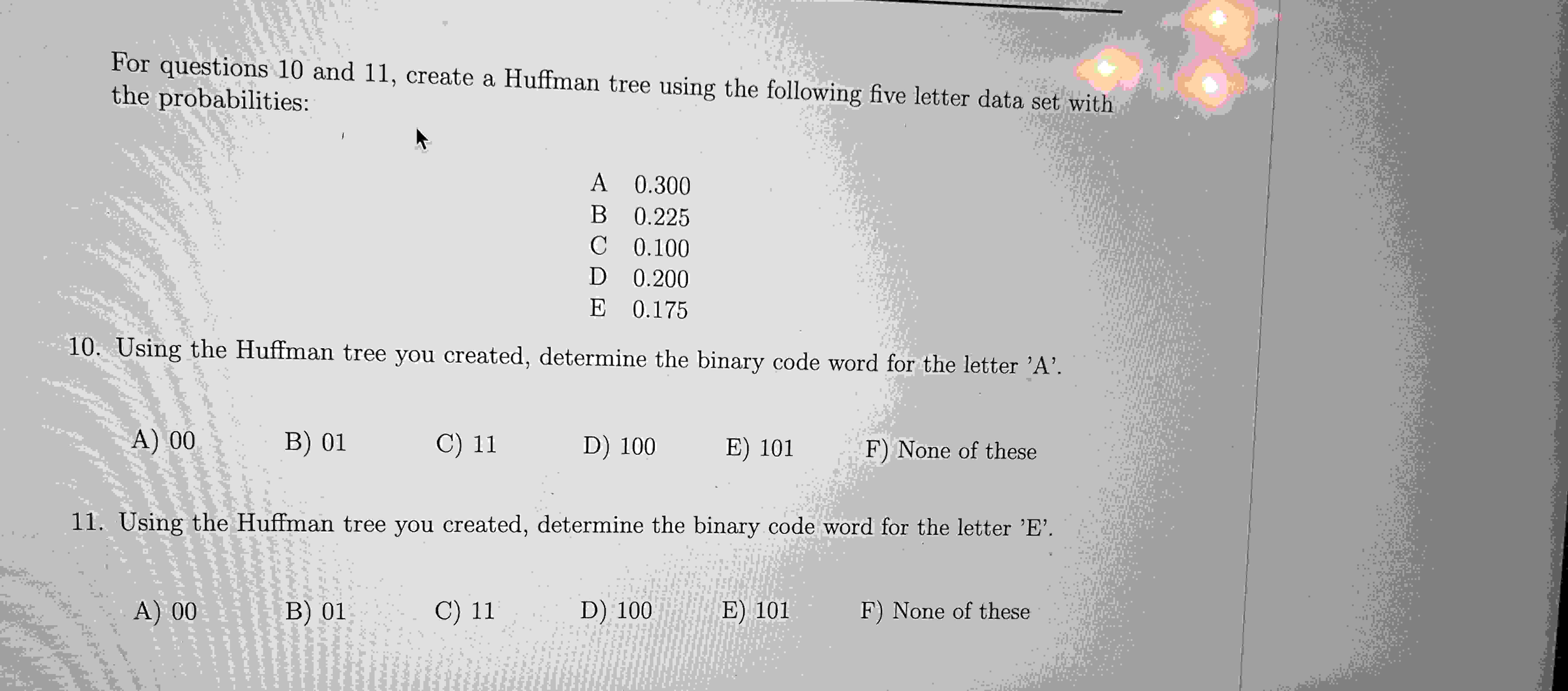 Solved For questions 10 ﻿and 11, ﻿create a Huffman tree | Chegg.com