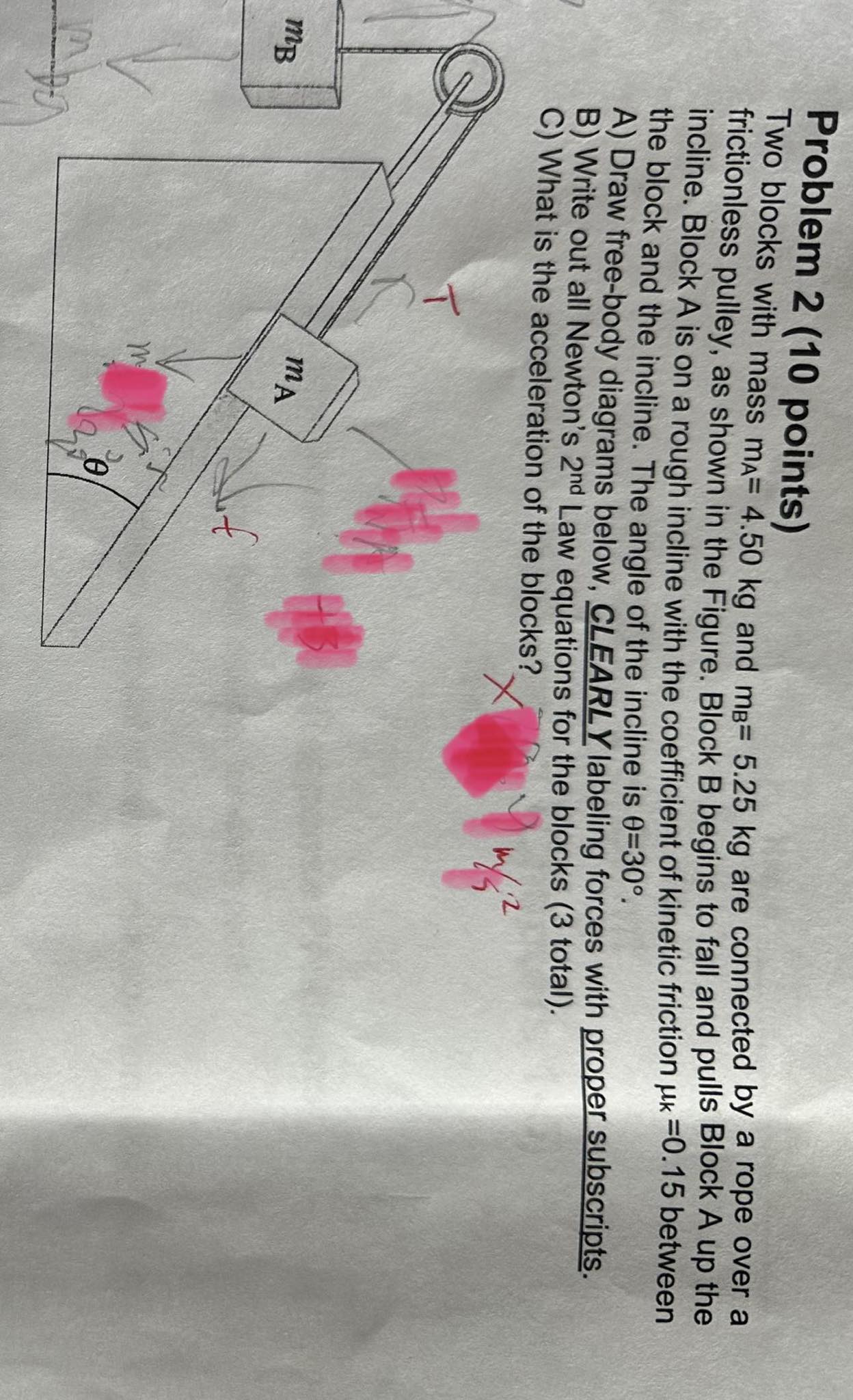 Solved Two blocks with mass m_(A)=4.50kg and m_(B)=5.25kg | Chegg.com