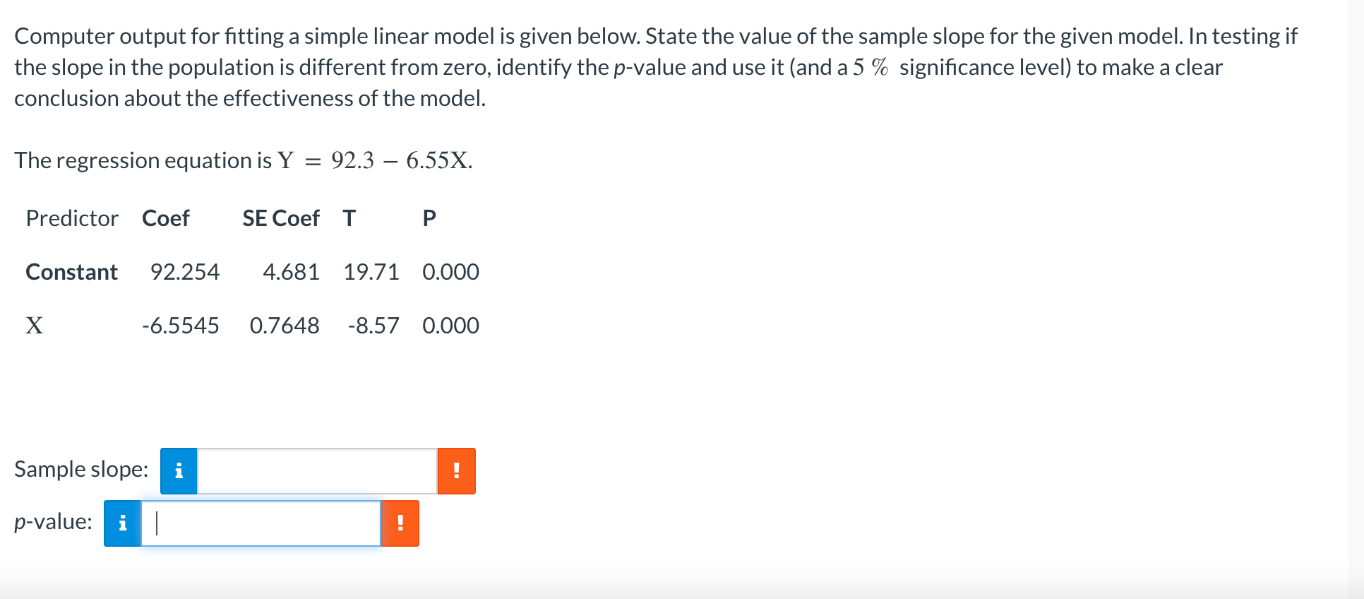 Solved Computer output for fitting a simple linear model is | Chegg.com