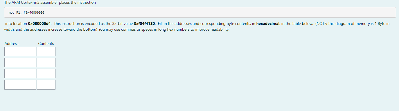 Solved The ARM Cortex-m3 assembler places the instruction | Chegg.com