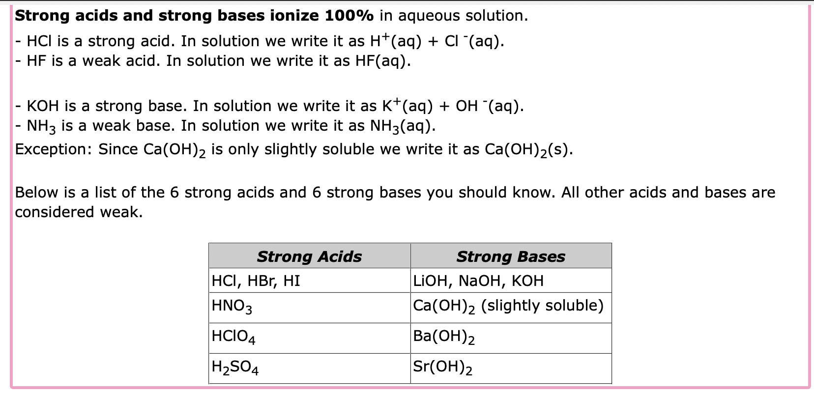 Solved Strong acids and strong bases ionize 100% in aqueous | Chegg.com