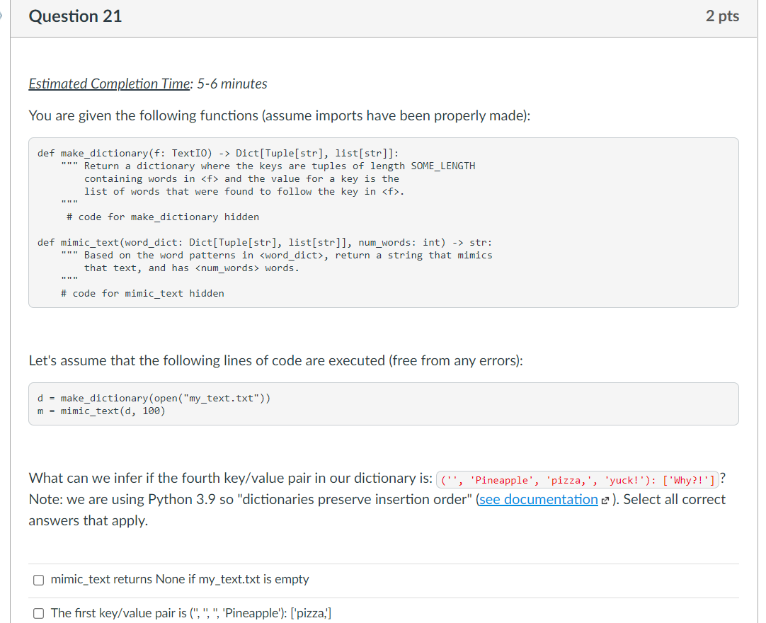 Solved Question 21 2 pts Estimated Completion Time: 5-6 | Chegg.com