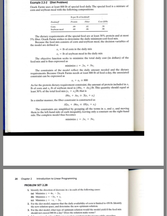 Solved Example 22-2 (Diet Problem) Ozark Farms uses at least | Chegg.com