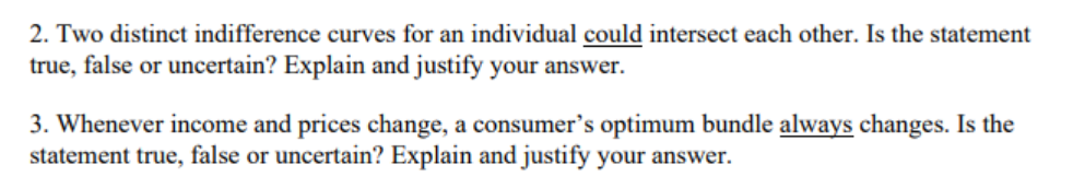 Solved 2. Two distinct indifference curves for an individual | Chegg.com