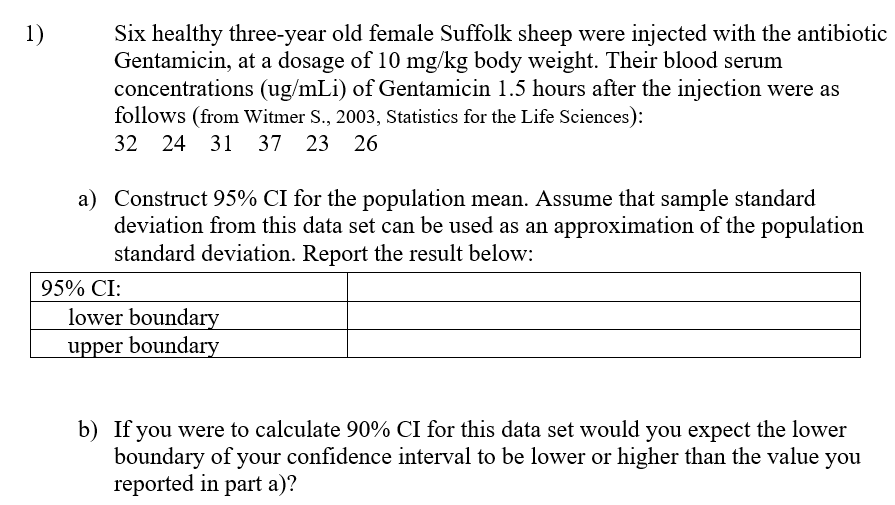 Solved 1)Six healthy three-year old female Suffolk sheep | Chegg.com