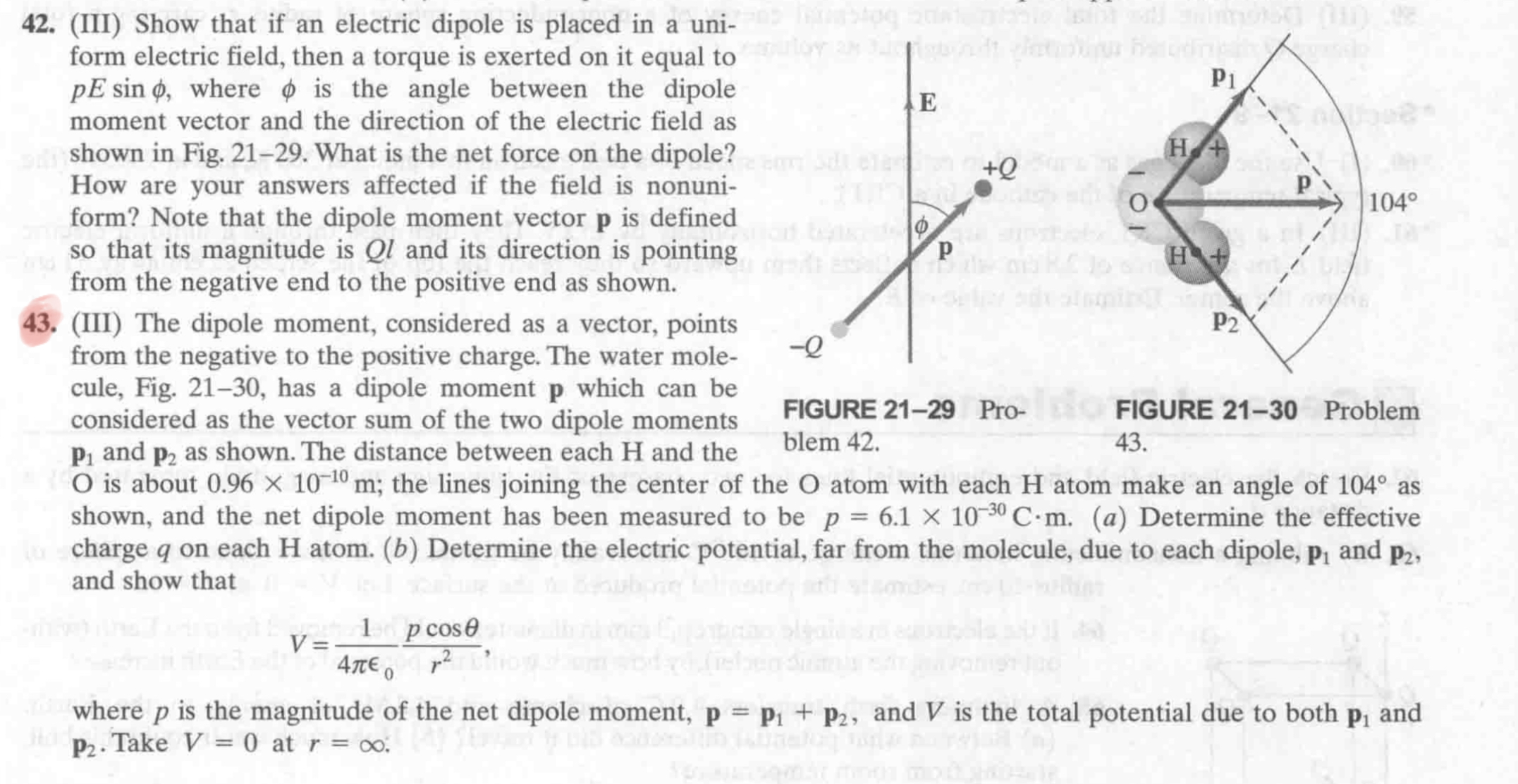 Solved 42. (III) Show that if an electric dipole is placed | Chegg.com