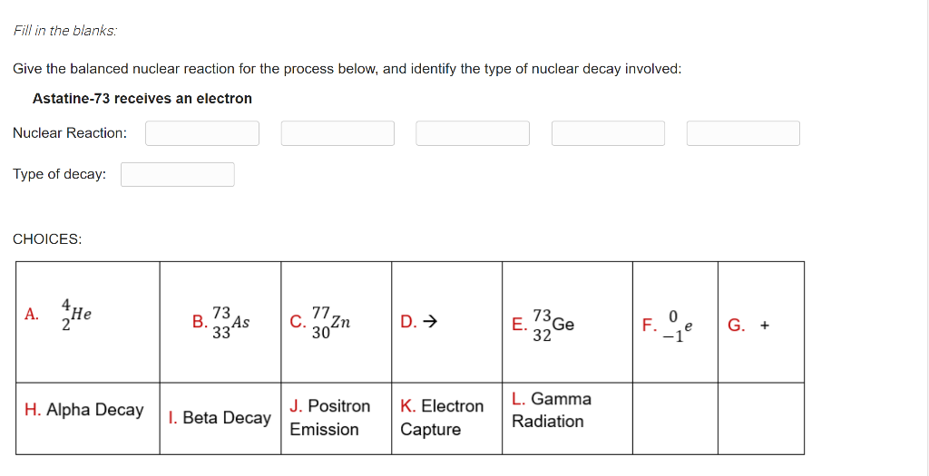 Solved Topic is about : Nuclear Chemistry fill in the blanks | Chegg.com